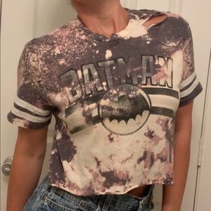 Tops | Customdistressed Batman Cropped Tee | Poshmark